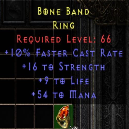 Buy D2R Bone Band 10 FCR 16 STR 9 Life 54 Mana | Diablo 2 Resurrected ...