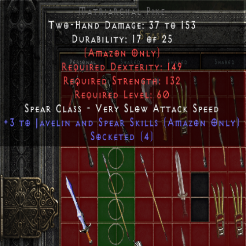 Buy D2R Matriarchal Pike 4os +3 Javelin and Spear Skills (Amazon Only ...